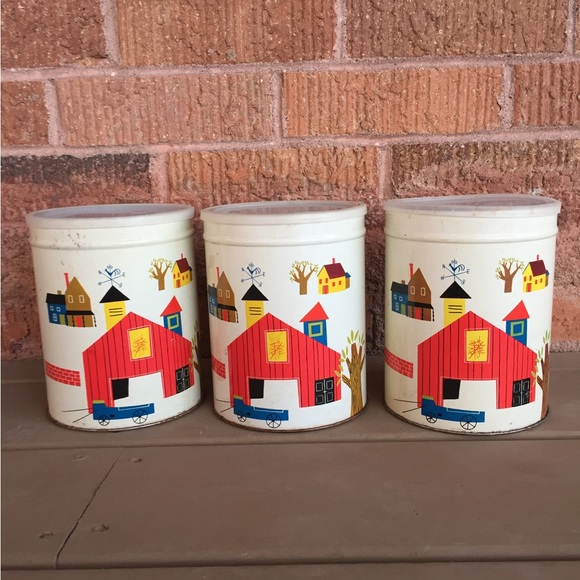 Vintage | Accents | Vintage 94s Decoware Tin Metal 3 Canister Set ...